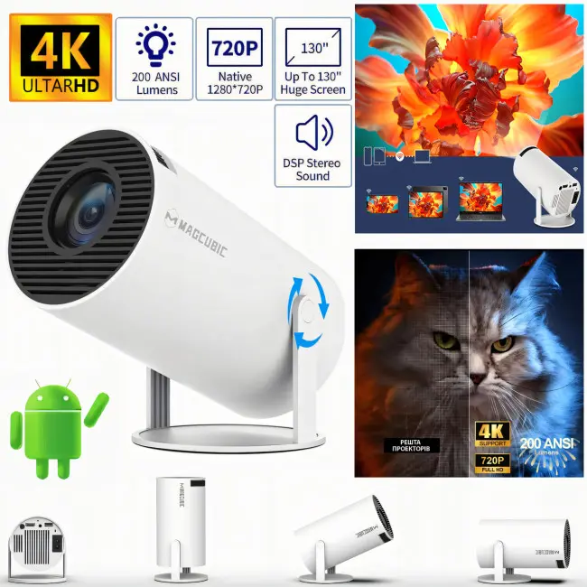 Проектор magicube, переносной поворотный мини домашний кинотеатр, 4к ...