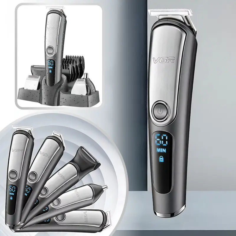 Машинка для стриження волосся/бороди 5в1 VGR V-105, 5 Вт, акумуляторна з USB-зарядкою, LED ...