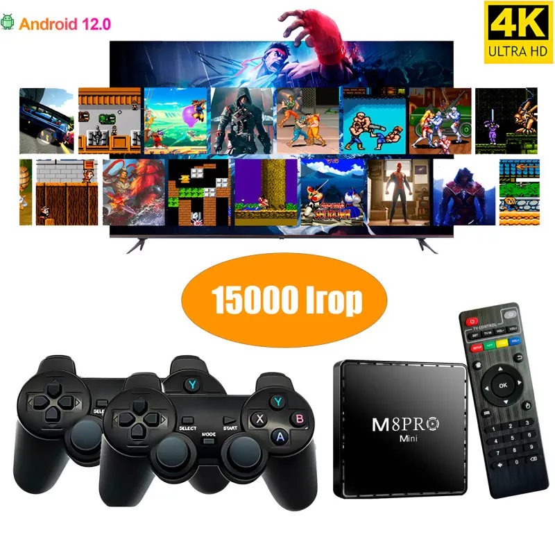 Игровая приставка M8 Pro Mini Retro Games Box 64Gb, 15000 Игр, 2 беспроводных джойстика